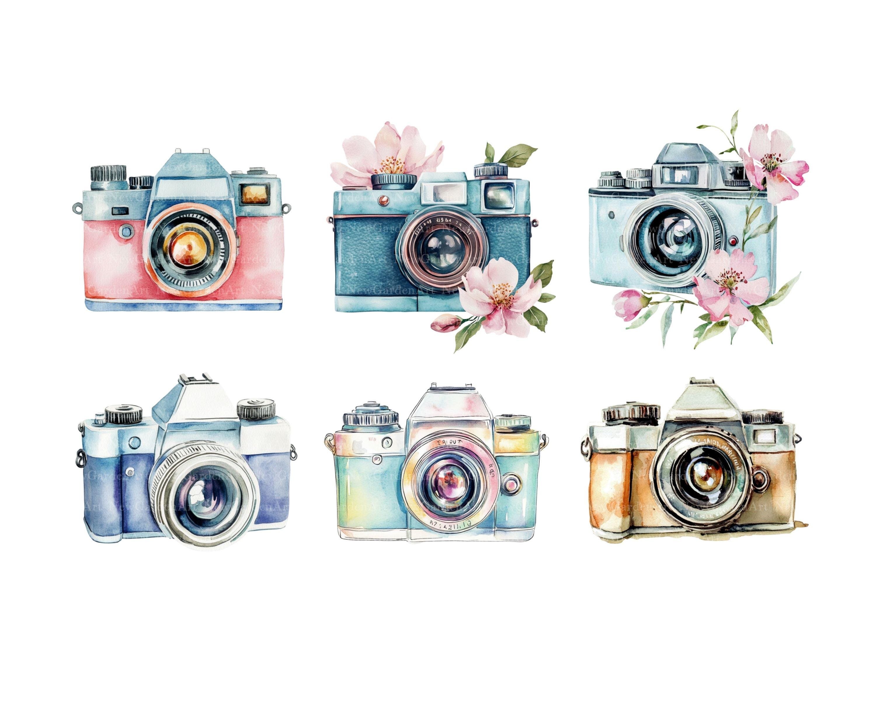 Watercolor Camera Clipart Bundle, Camera Png, Vintage Camera Clip Art ...
