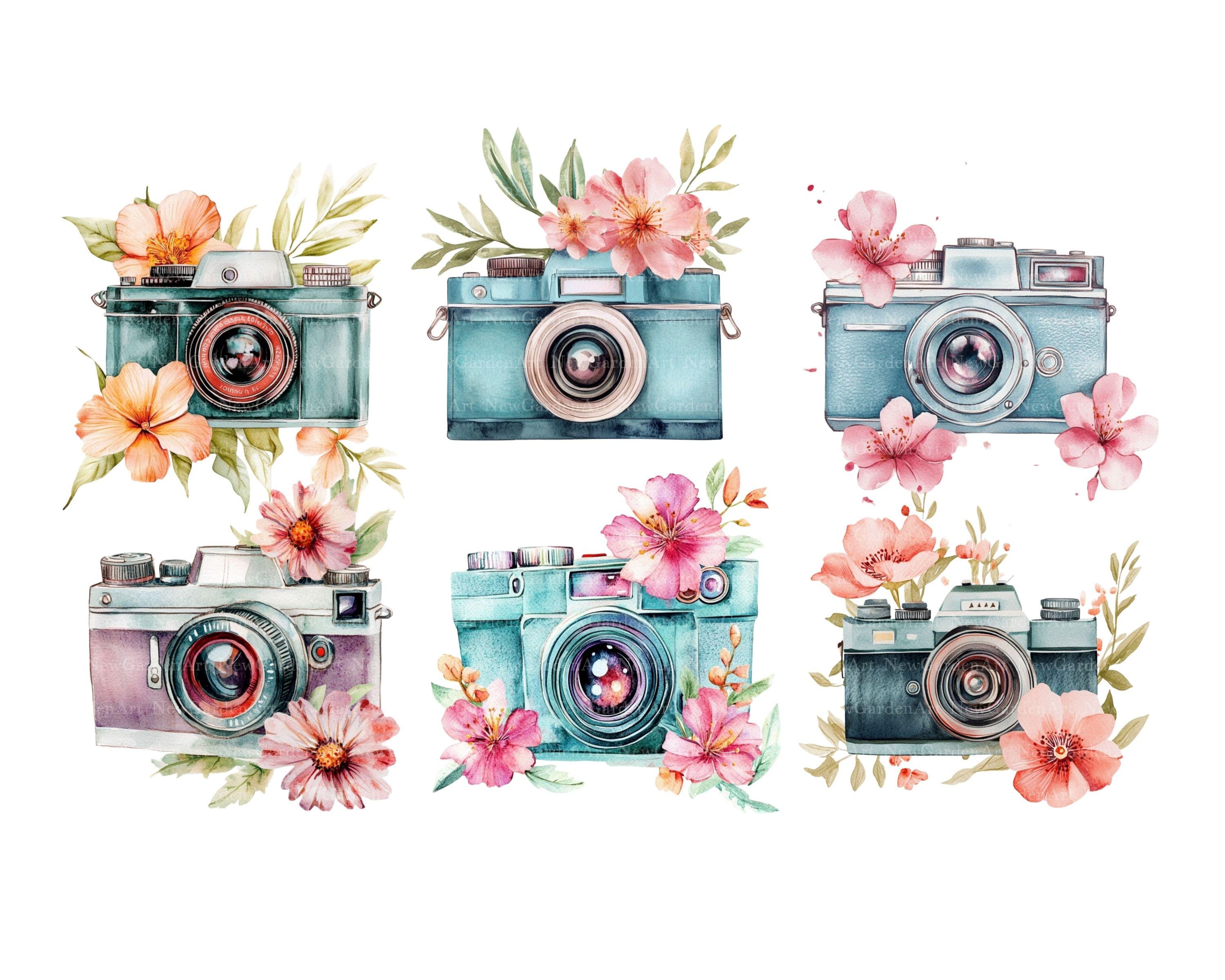 Watercolor Camera Clipart Bundle, Camera Png, Vintage Camera Clip Art ...