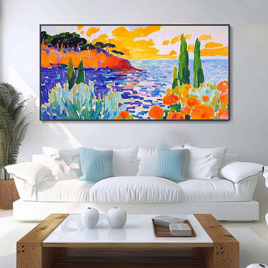 Mediterranean Seascape 3D Thick Texture Beach Floral Mural Matisse ...