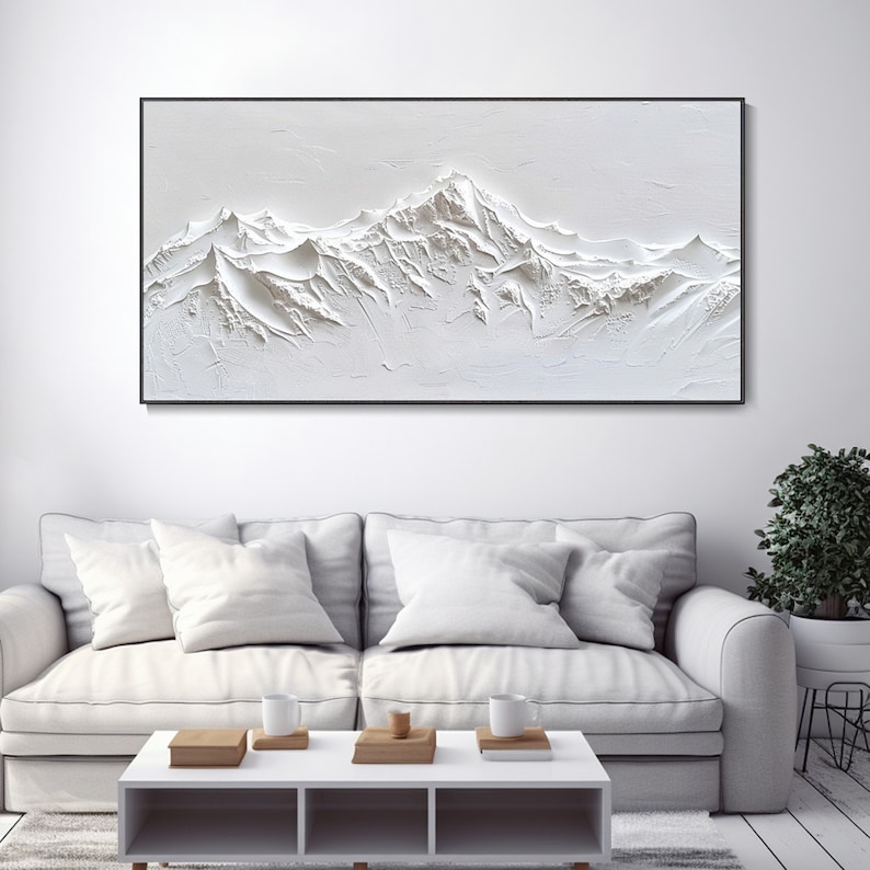 Pintura al óleo original Montaña Blanca 3D con textura gruesa y relieve ...