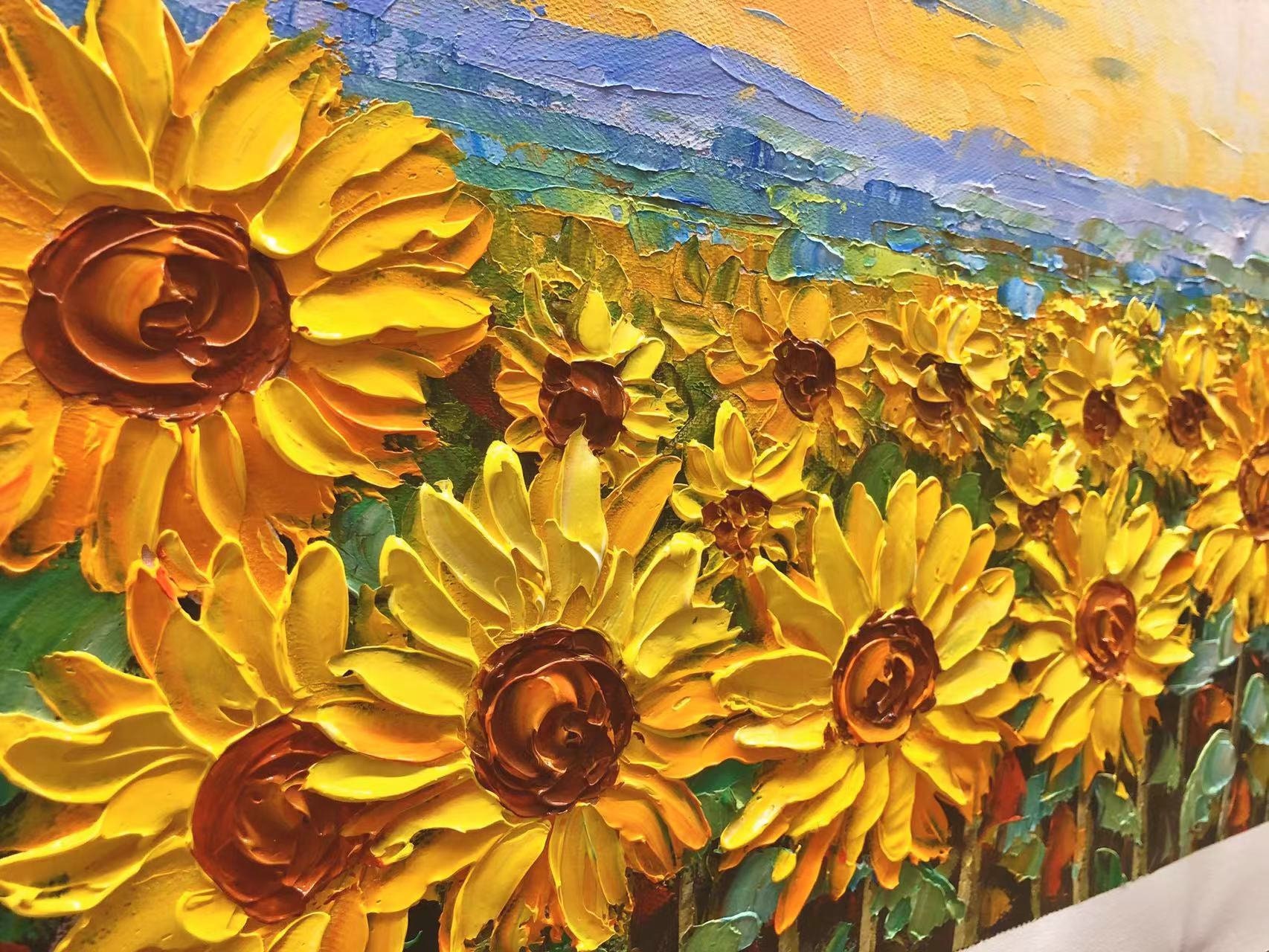 Abstract Sunflower Canvas Oil Painting, Floral Landscape Texture Art ...