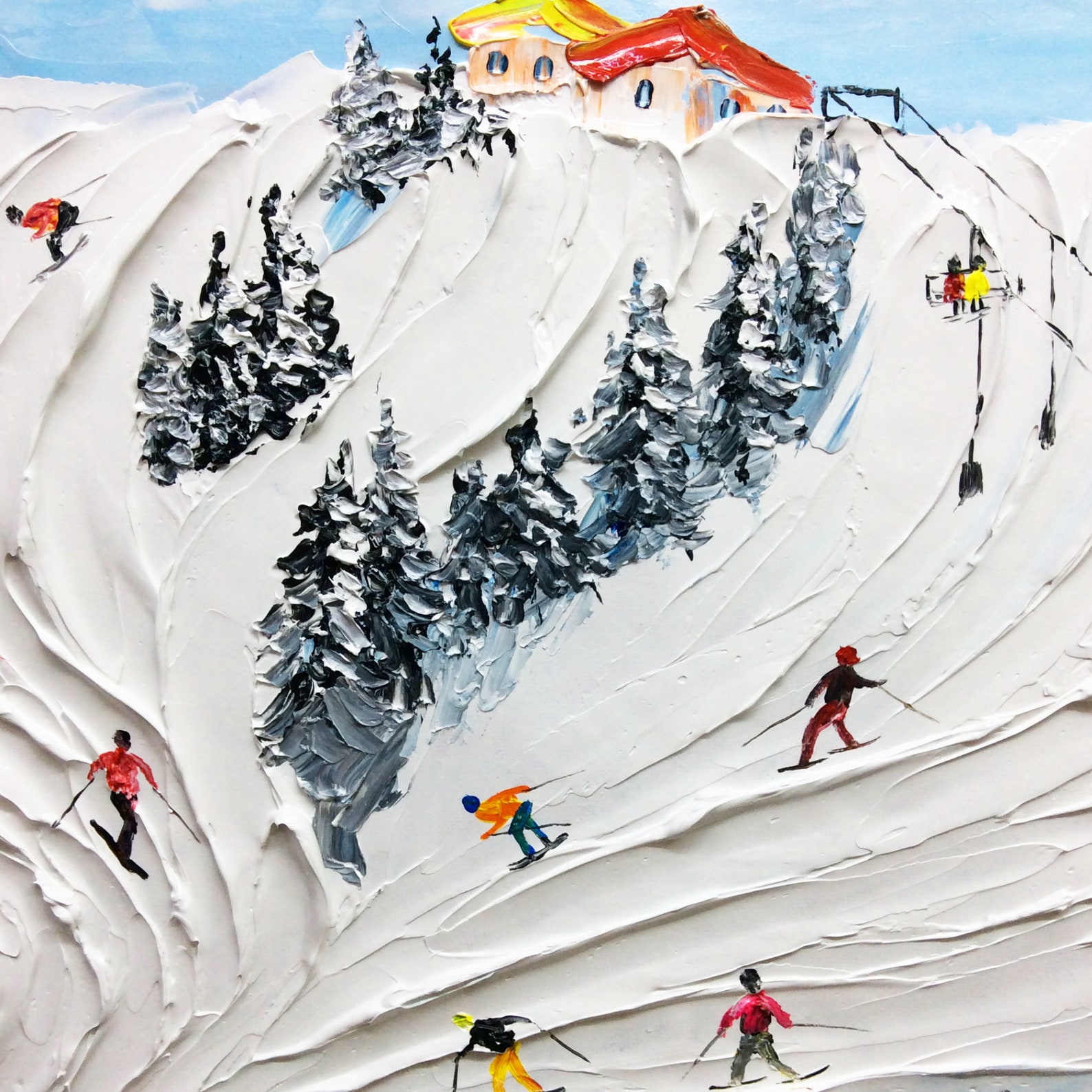 Ski Sports Oil Painting on Canvas Abstract Texture White - Etsy