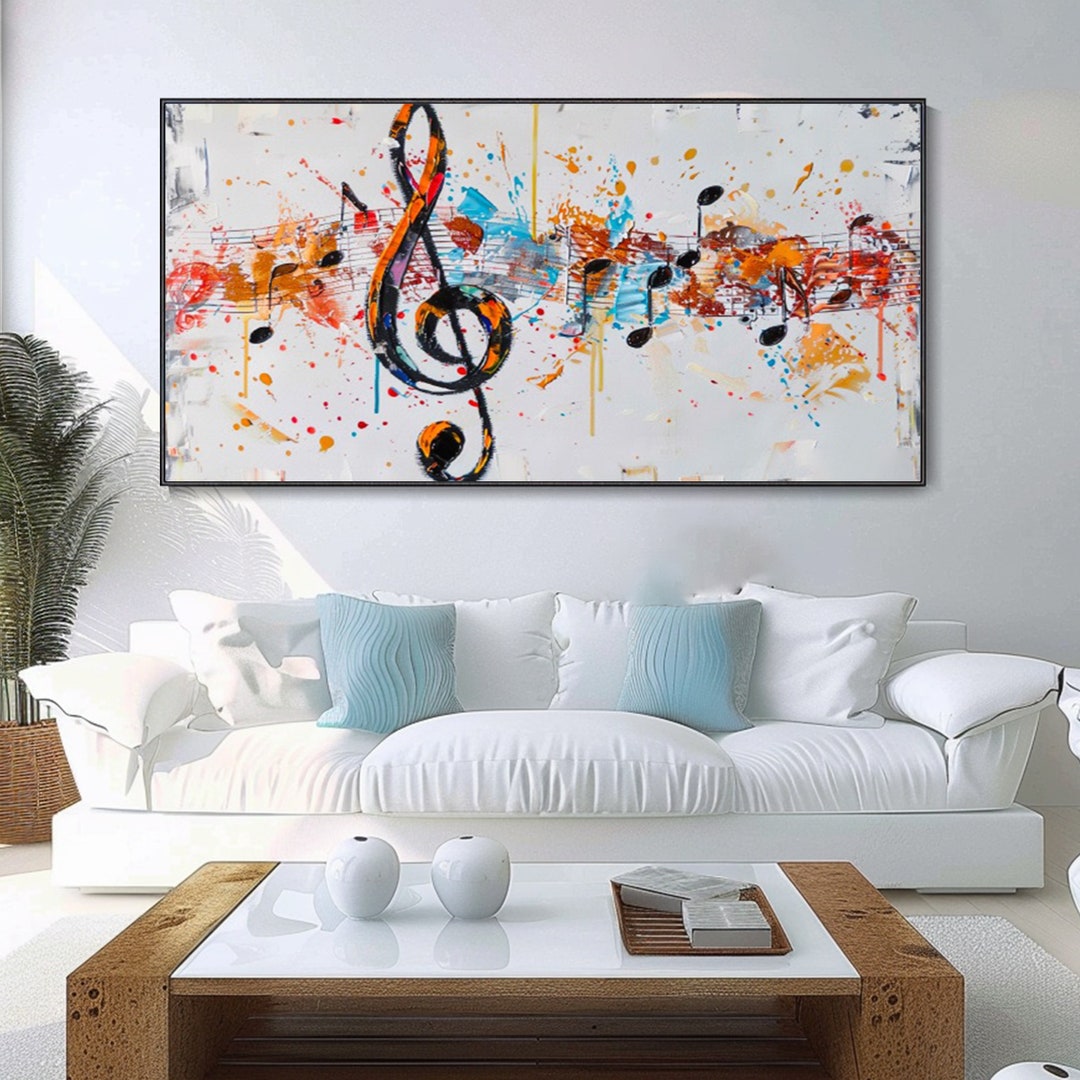 Music Notes Hand-painted Canvas Texture Art, Abstract Musical Custom ...
