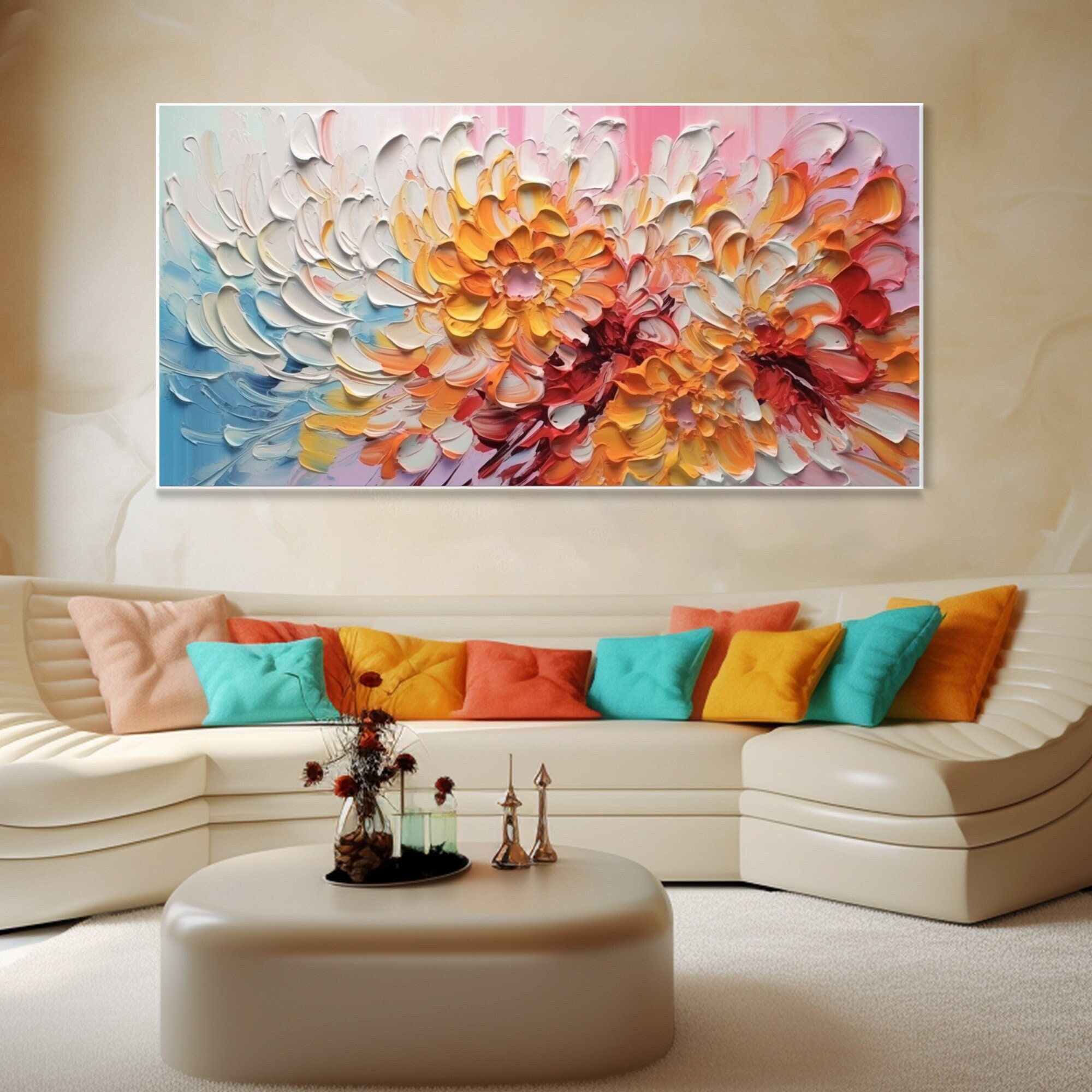 Original Abstract Flower Painting on Canvas 3D Textured Wall Art Wall ...