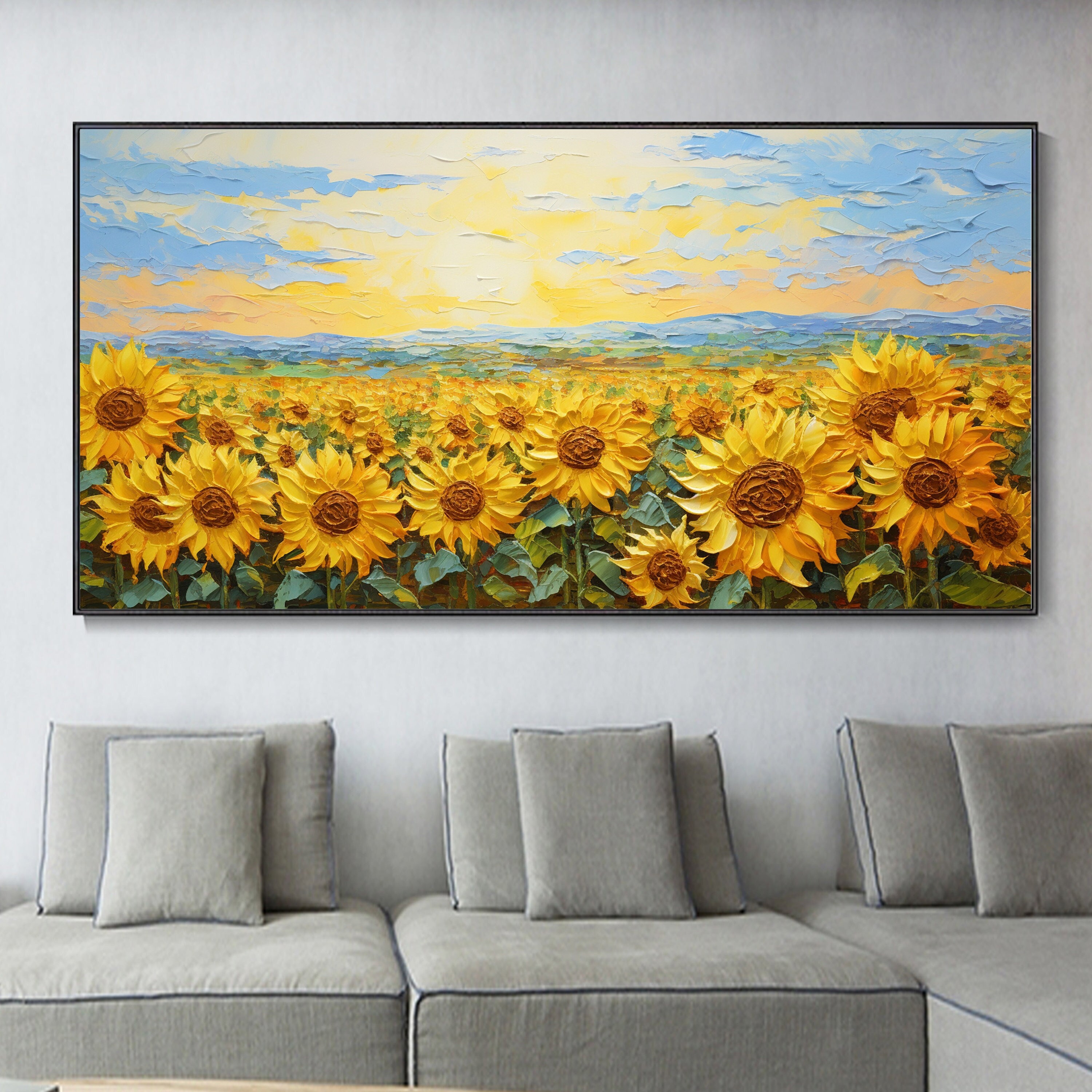 Abstract Sunflower Canvas Oil Painting, Floral Landscape Texture Art ...