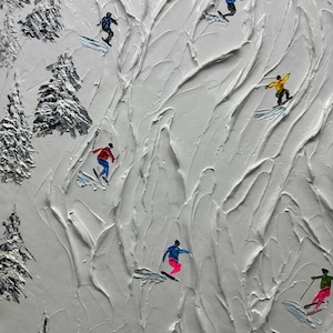 3D Original Framed Plaster Style Hand Texture Wall Art Original Skiing ...