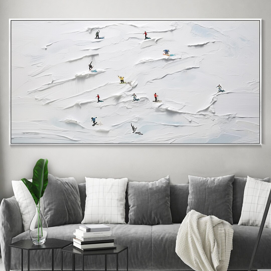 3D Canvas Texture Skiing Sport Modern Hand Painted White Snow - Etsy