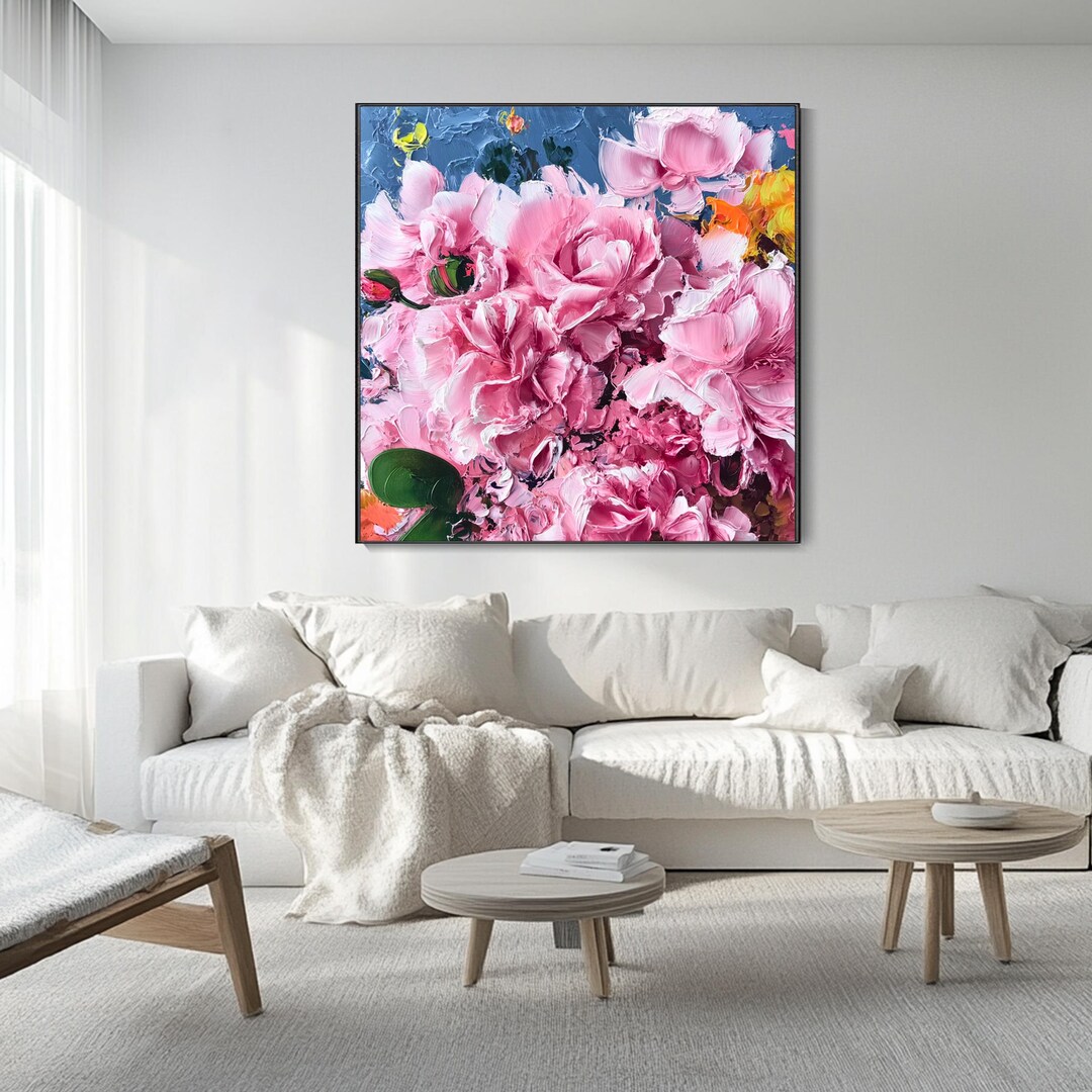 Original 3D Flower Texture Wall Art Abstract Natural Pink Floral Canvas ...