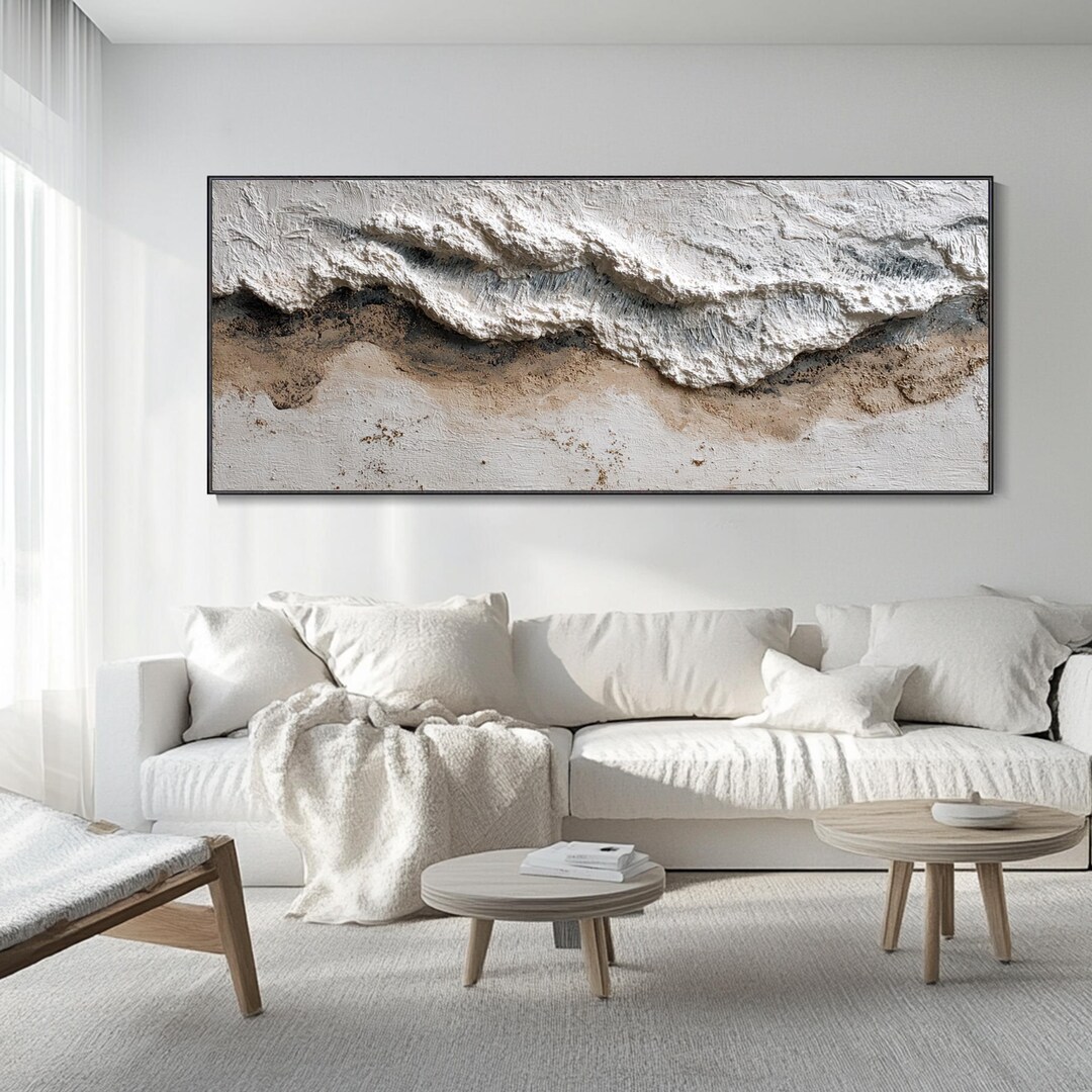 Neutral Tones Wave Art 3D Texture Surfing Art Brown and White Bedroom ...