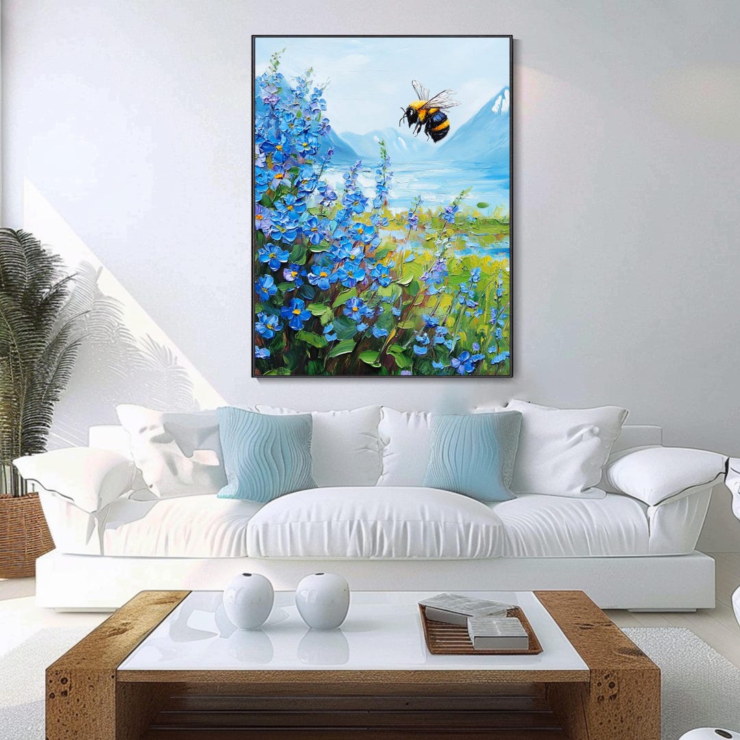 3D Thick Texture Colorful Bee Hill Landscape Oil Painting Spring Vigor ...