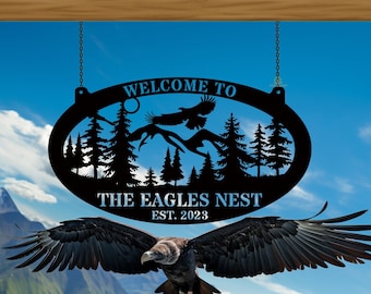 Custom Outdoor Eagle Monogram Metal Wall Art Decor Custom Name Sign ...