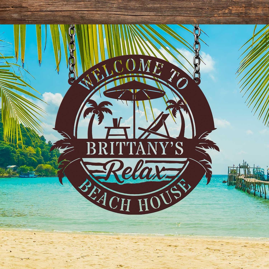 Custom Beach Relax Metal Sign, Beach House Decor, Outdoor Metal Sign ...