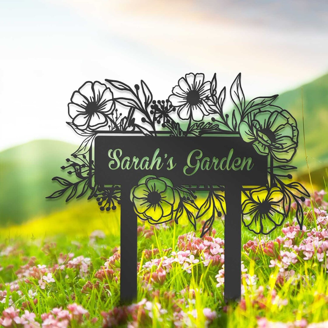 Custom Flower Garden Name Sign, Flower Bed Sign, Metal Stake, Garden ...