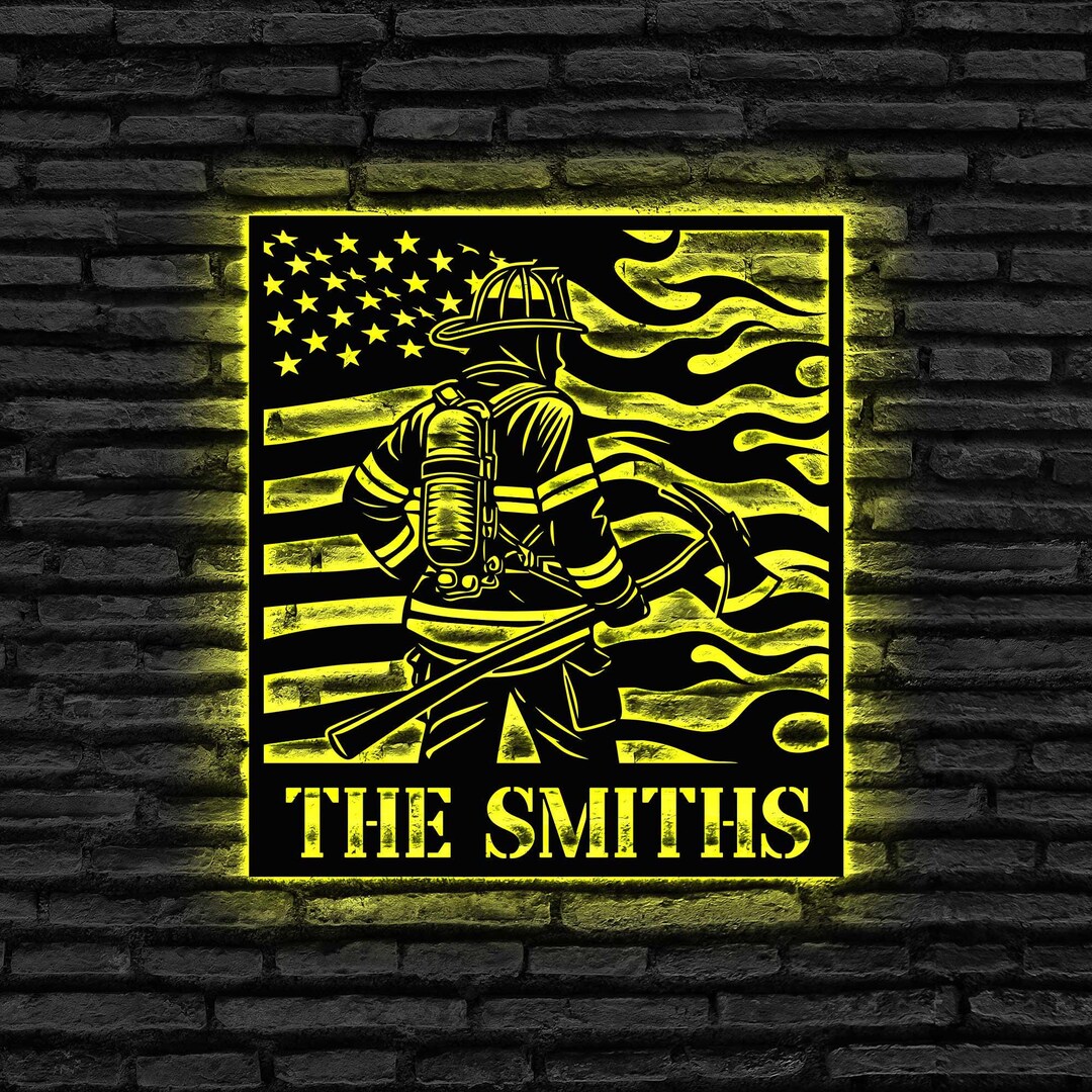 Personalized Firefighter Metal Sign With Led Lights, Fireman Gift ...