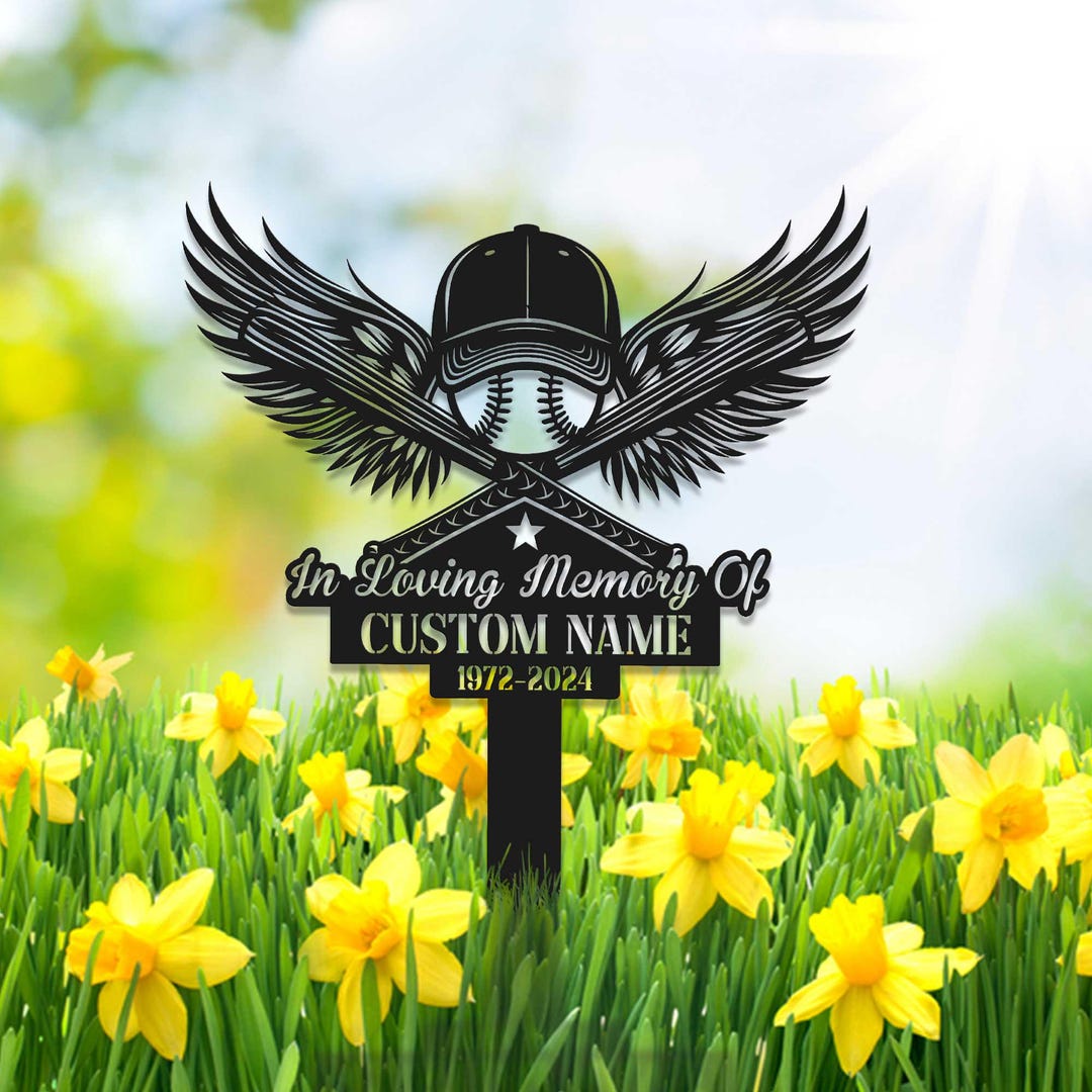 Custom Baseball With Wings Memorial Metal Stake, Baseball Loss ...