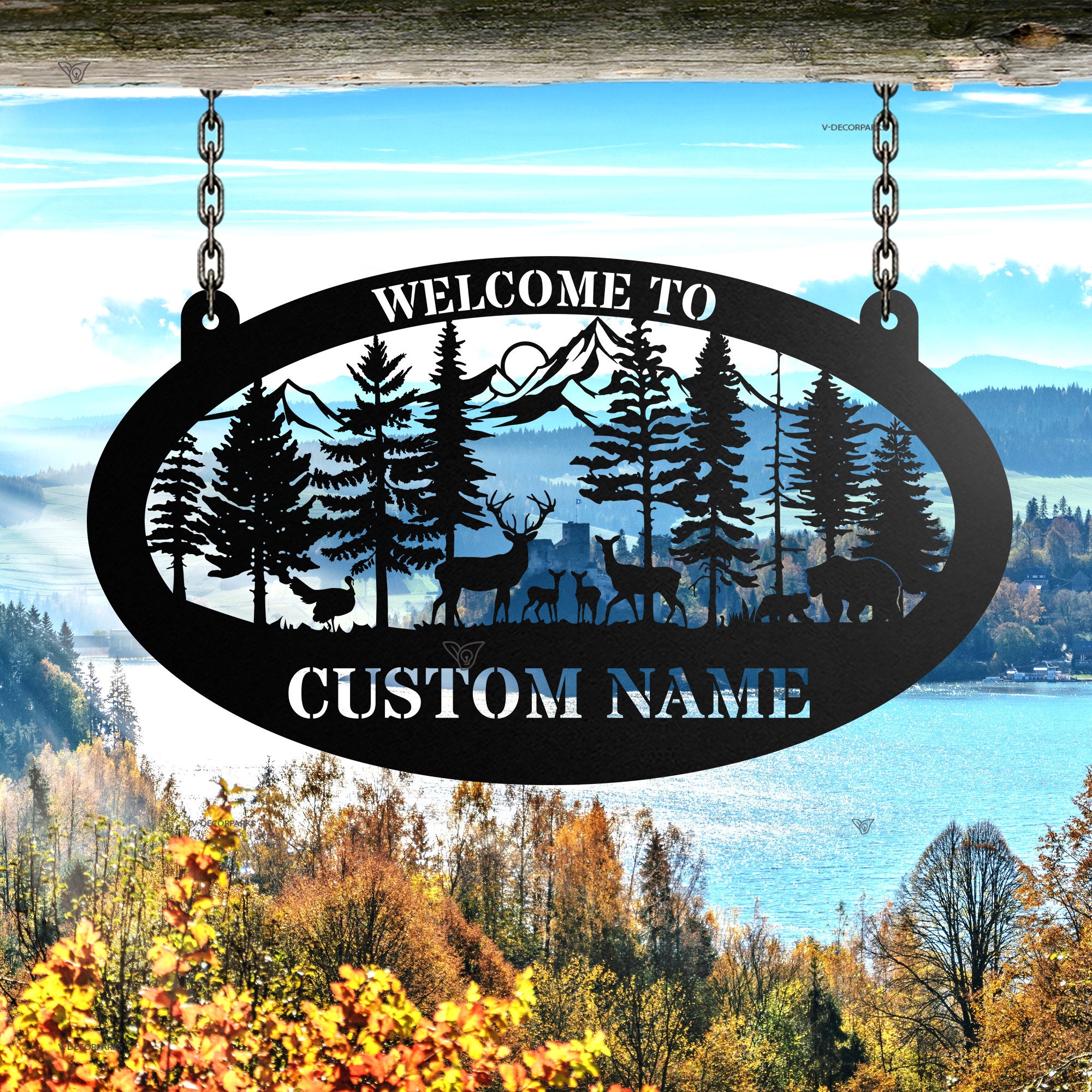 Personalized Metal Cabin Sign, Custom Deer Metal Sign, Custom Family ...