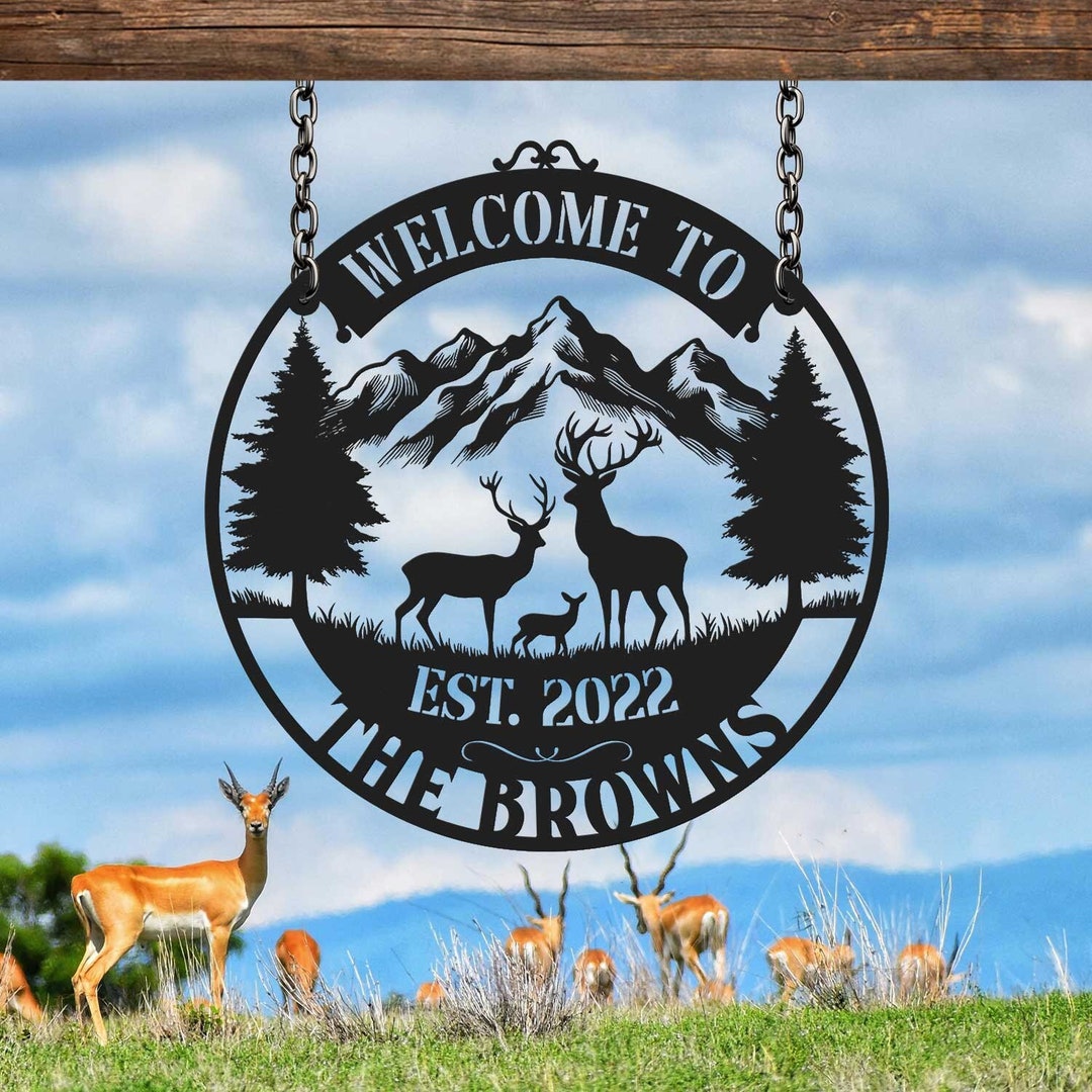 Custom Deer Metal Cabin Sign, Deer Hunter Gift, Custom Family Name Sign ...