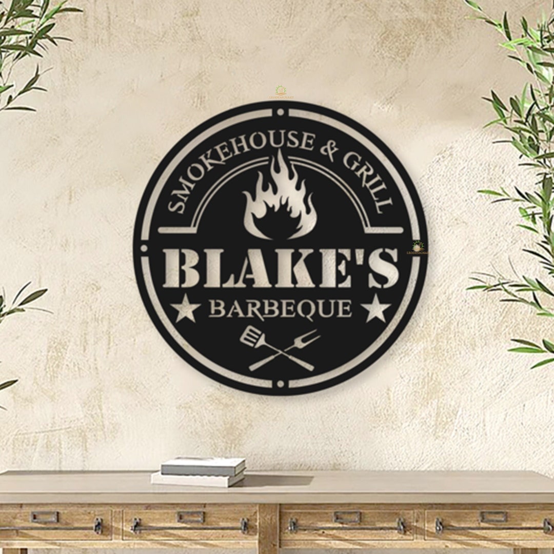 Custom Barbeque Metal Wall Art, Personalized BBQ Metal Sign, Smokehouse ...