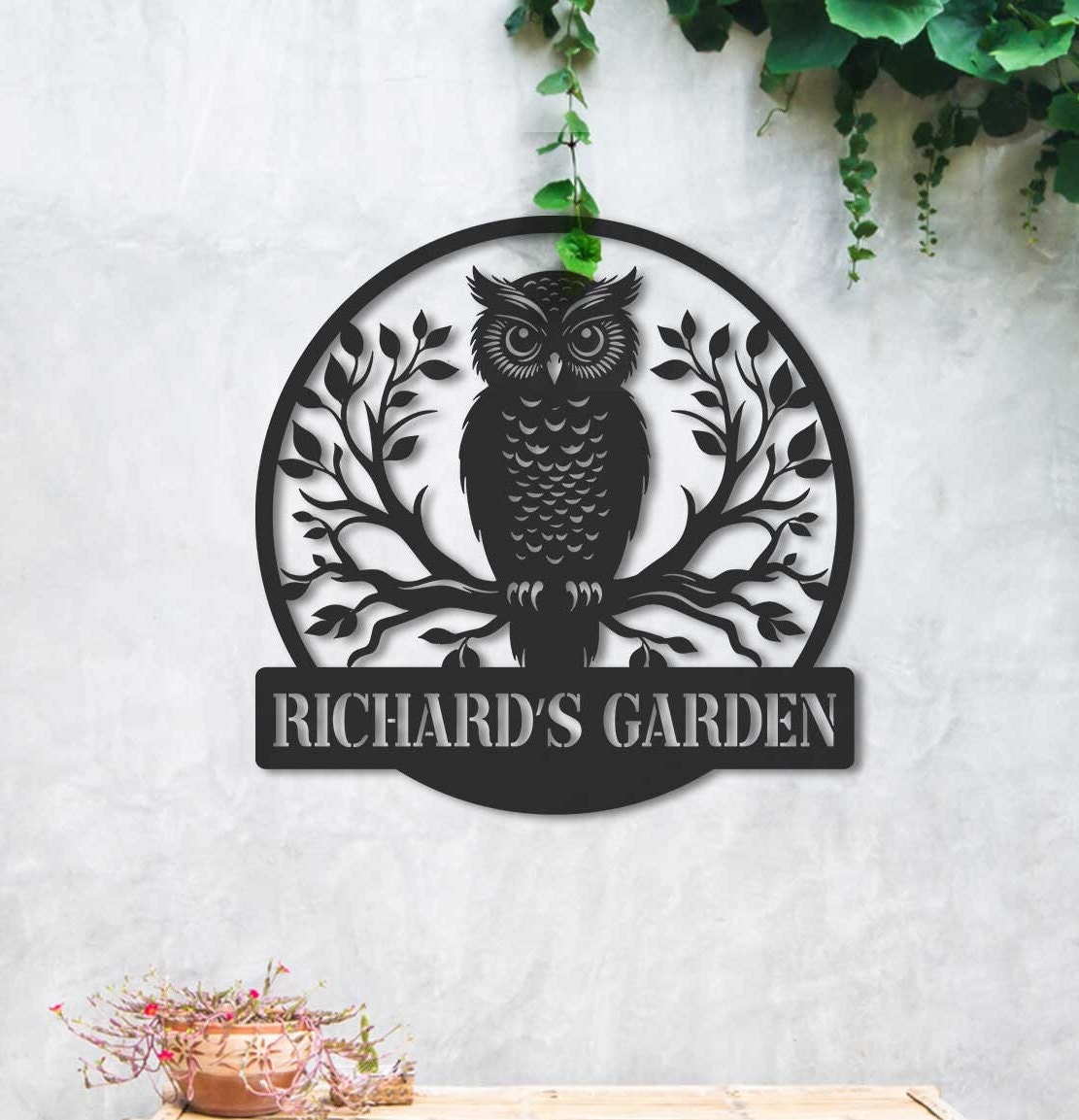 Custom Owl Metal Sign, Owl Monogram Sign, Owl Wall Decor, Outdoor Decor ...