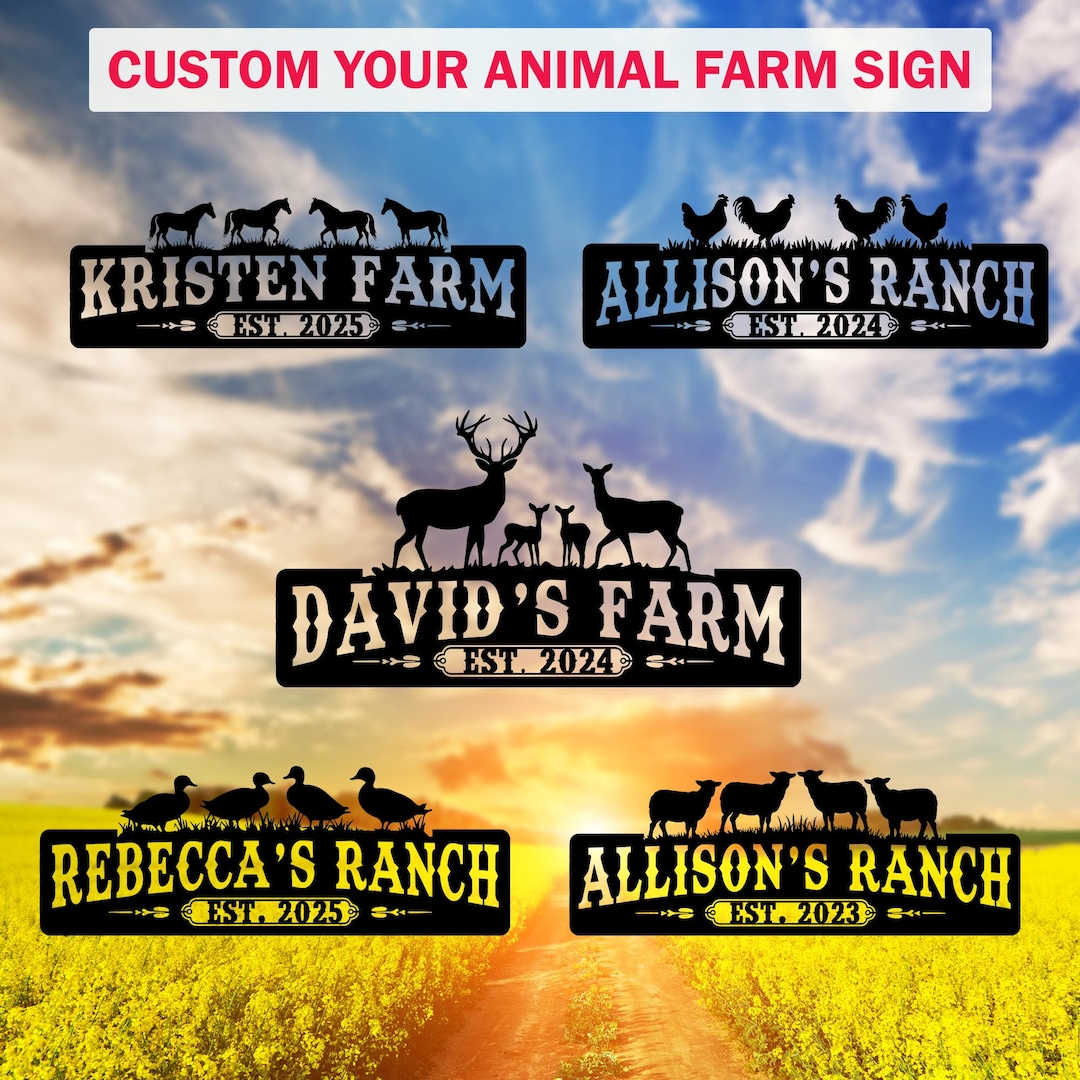 Custom Animal Farmhouse Metal Sign, Animal Farm Sign, Personalized Farm ...
