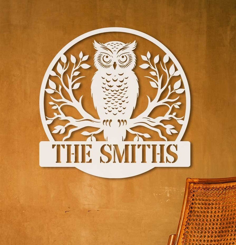 Custom Owl Metal Sign, Owl Monogram Sign, Owl Wall Decor, Outdoor Decor ...