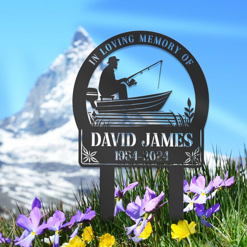 Custom Fisherman Memorial Sign, Fishing Heaven Memorial Stake, Grave ...