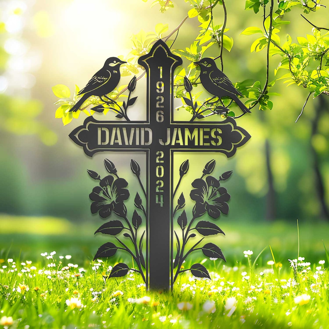 Custom Memorial Metal Cross Stake, Grave Marker, Sympathy Gifts ...