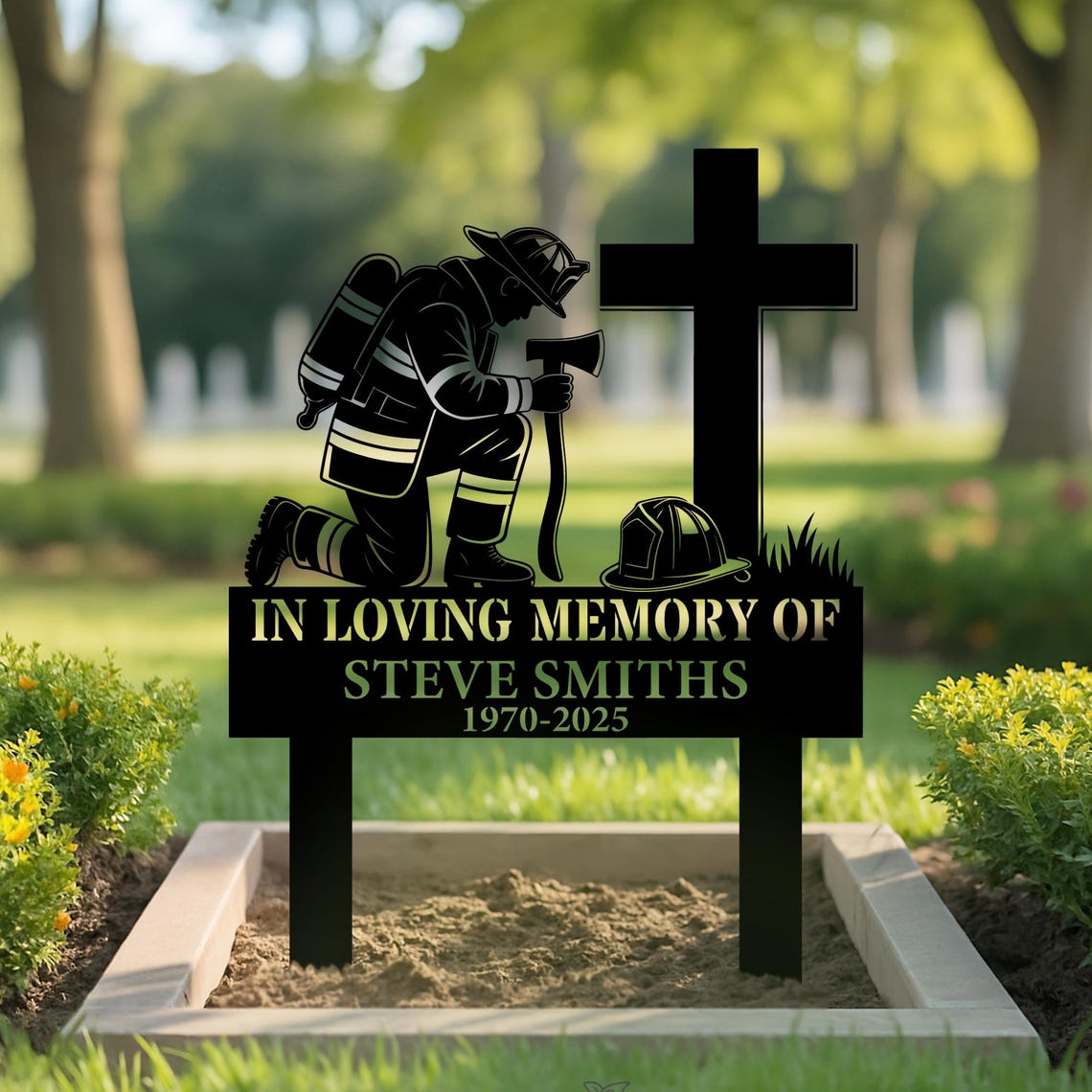 Personalized Firefighter Memorial Sign, Firefighter Grave Marker ...