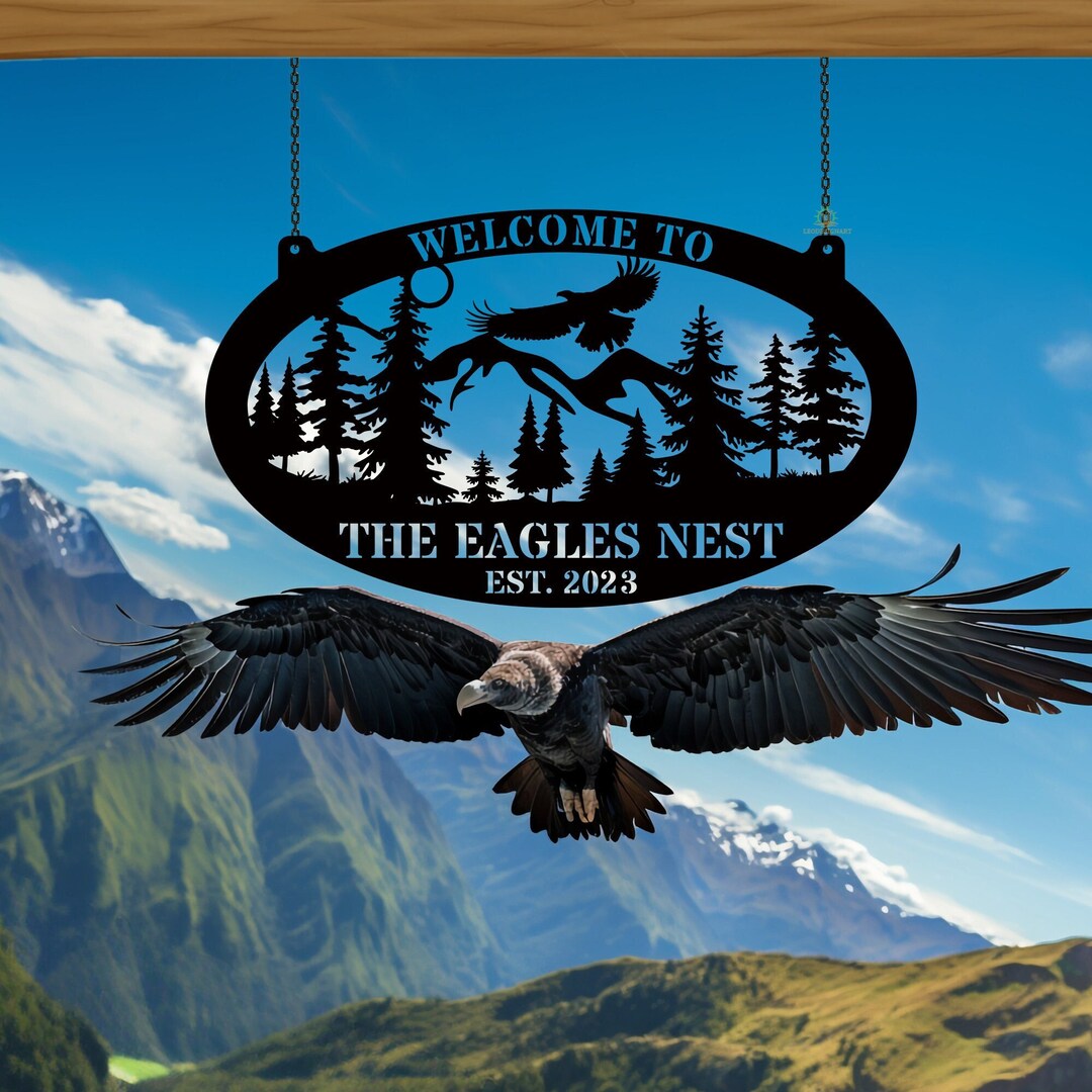 Custom Eagle Metal Sign, Mountain Eagle Metal Sign, Custom Family Name ...