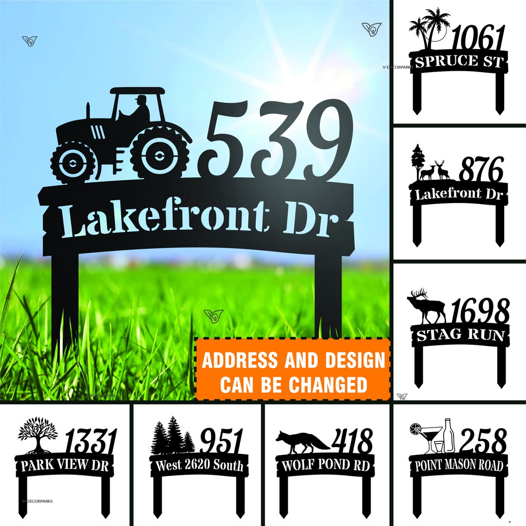 Lawn Metal Address Sign, Custom House Number Sign, Metal Address Plaque ...