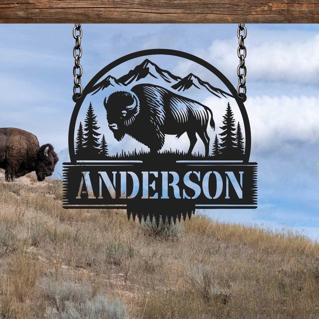 Custom Bison Metal Sign, Bison Monogram Sign, Bison Decor, Bison Gift ...