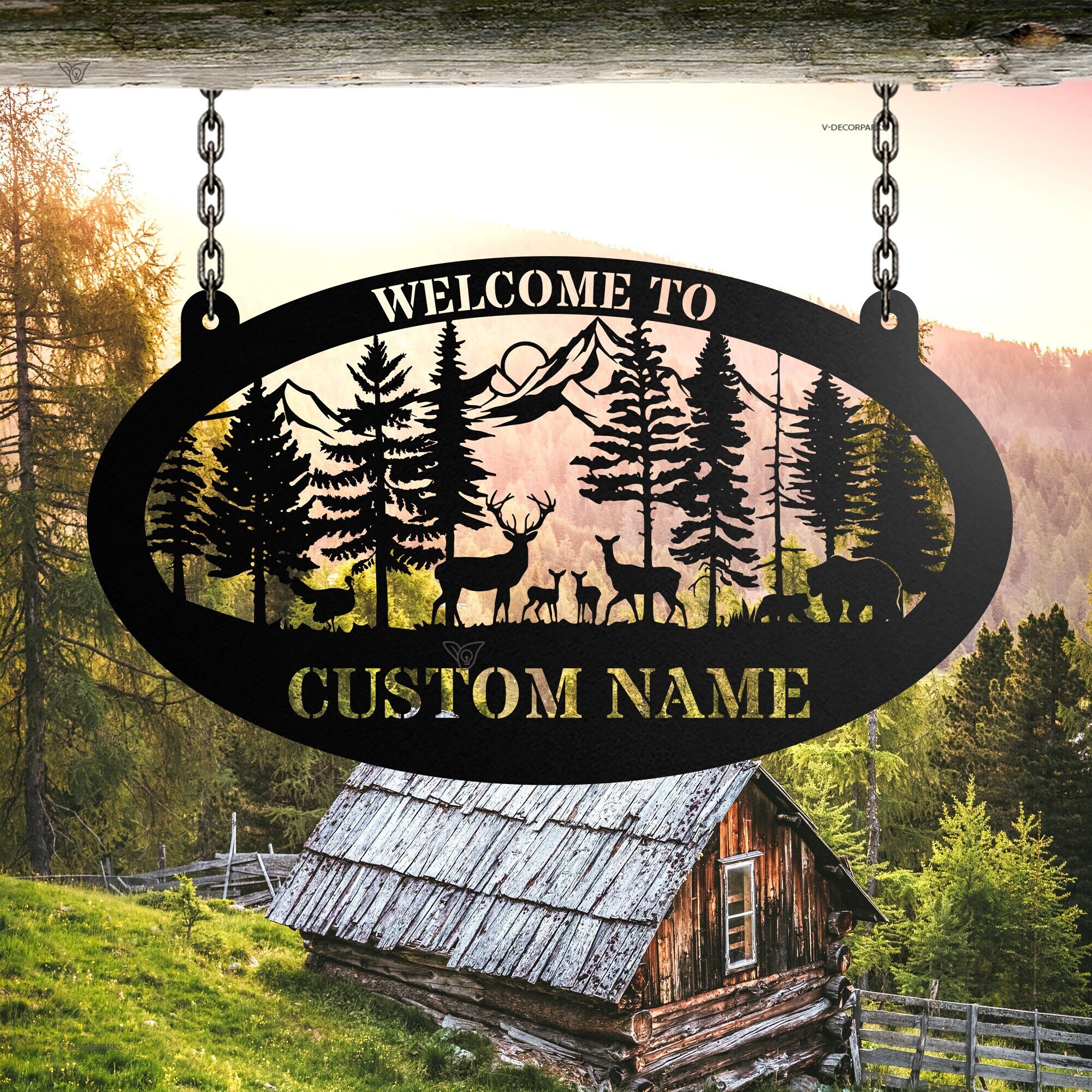 Personalized Metal Cabin Sign, Custom Deer Metal Sign, Custom Family ...