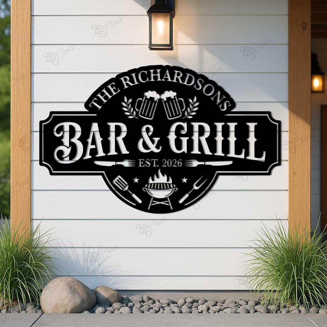 Personalized Bar Grill Metal Sign: Personalized Backyard Patio Decor - Etsy