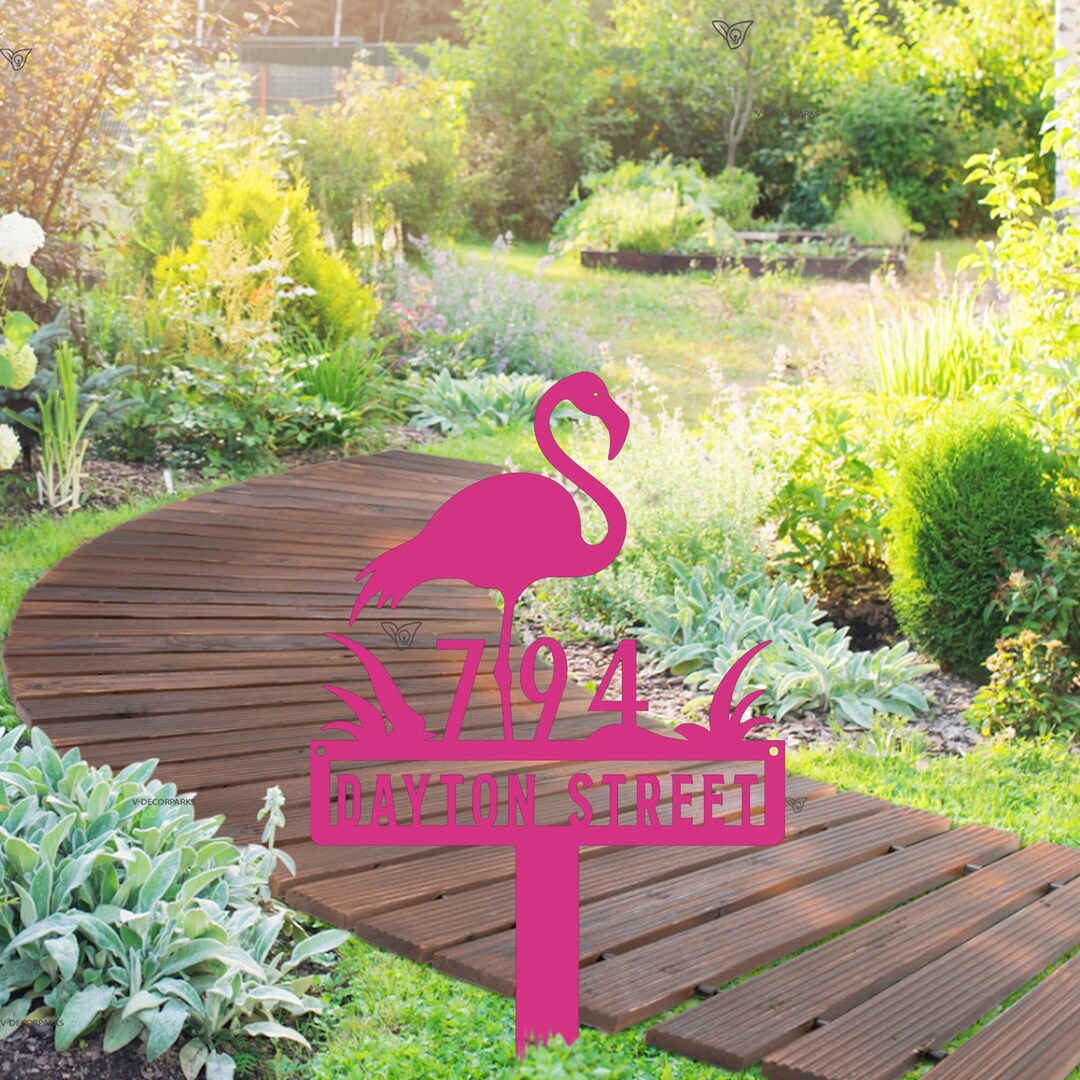 Custom Flamingo Address Sign, Personalized Flamingo Sign, Metal Stake ...