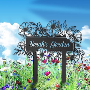 Custom Flower Garden Name Sign, Flower Bed Sign, Metal Stake, Garden ...