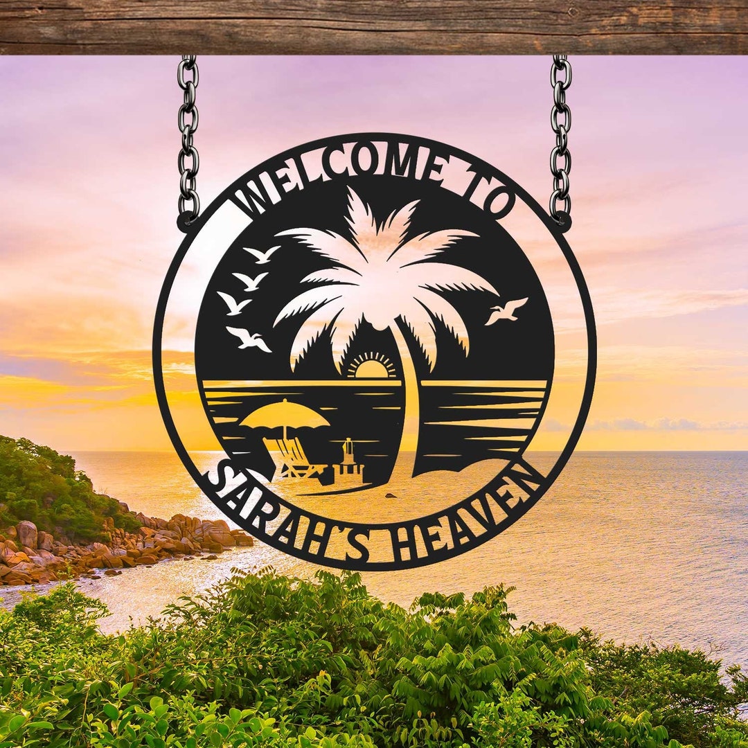 Custom Beach Palm Tree Sign, Beach House Sign, Tropical Patio Backyard ...