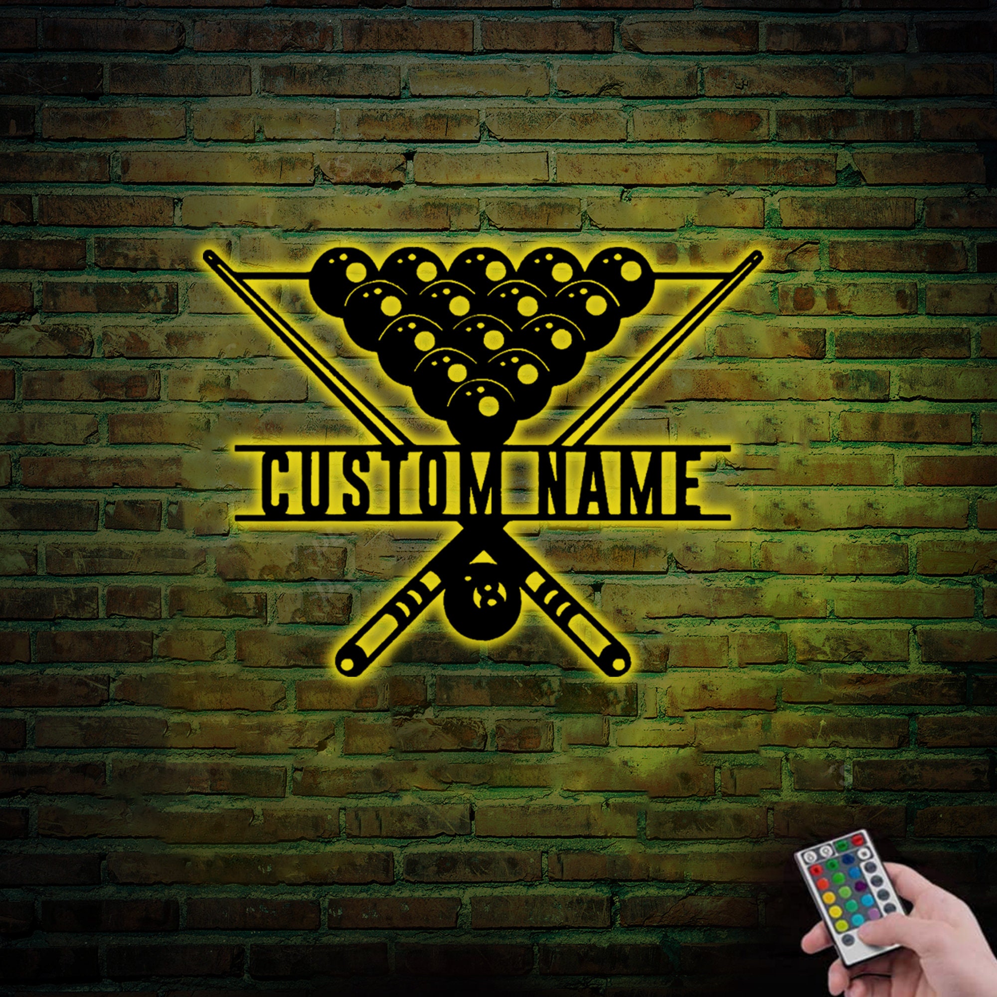 Custom Billiards Metal Wall Art With LED Light Personalized Snooker ...