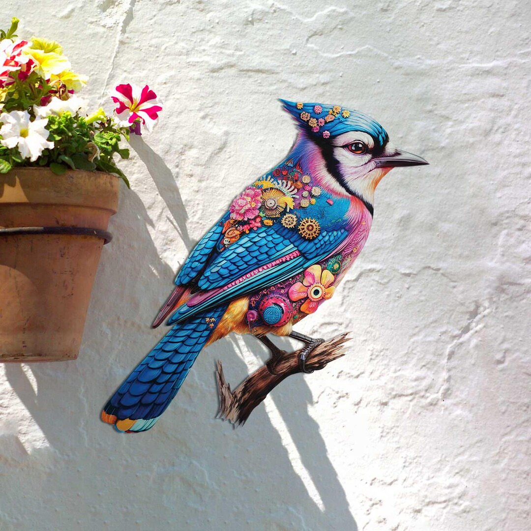Colorful Blue Jay Bird Garden Decor, Metal Blue Jay Bird Sign, Blue Jay ...