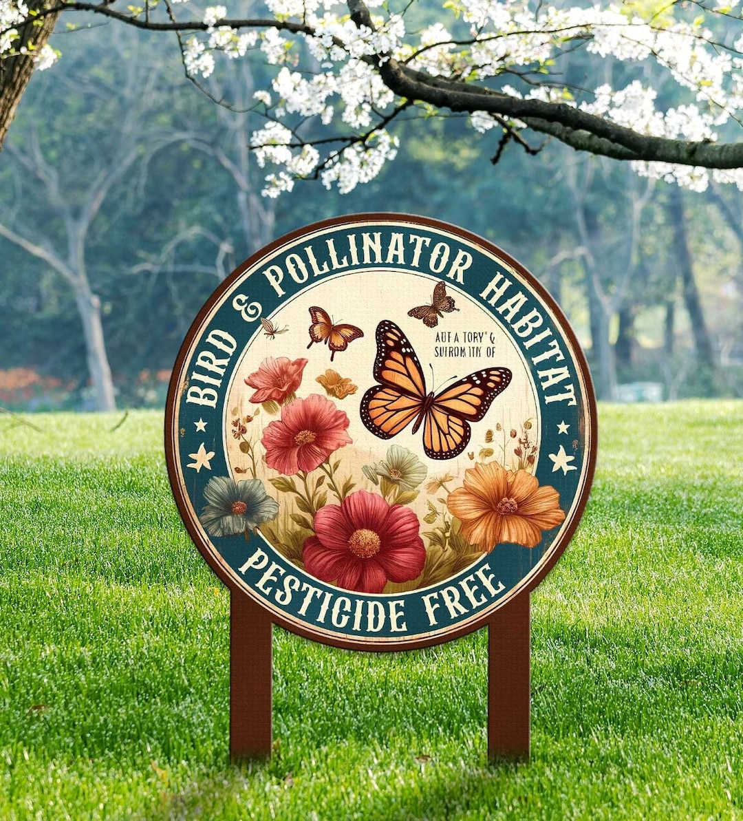 Butterfly Garden Sign, Pollinator Habitat, Vintage Butterfly, Colorful ...