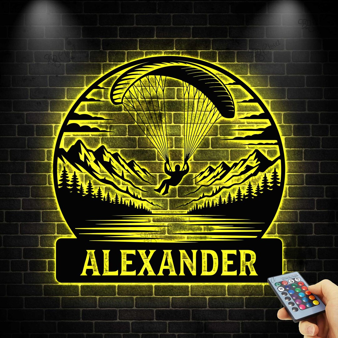 Custom Skydiving Metal Wall Art With LED Light, Personalized Parachute ...
