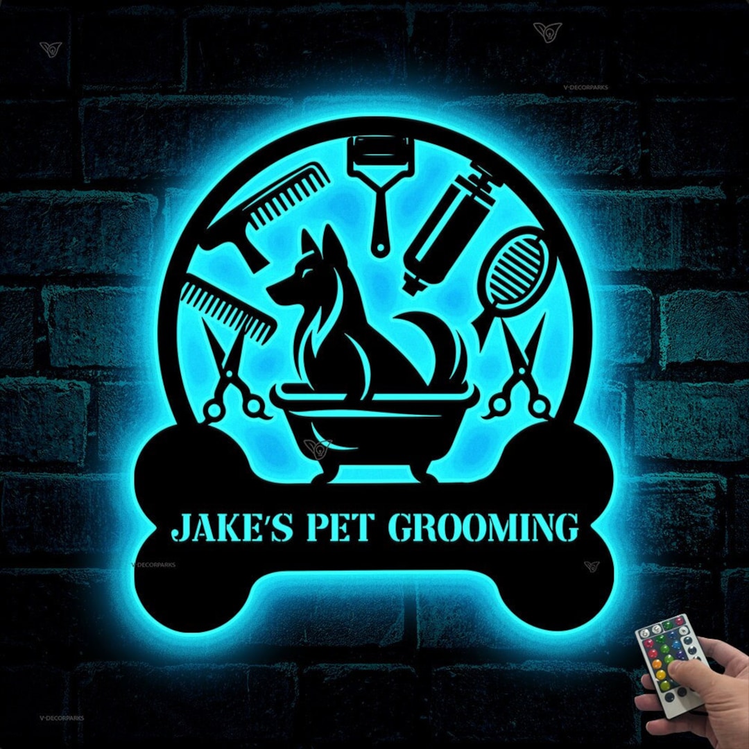 Custom Dog Grooming Salon Metal Sign With LED Light, Personalized ...