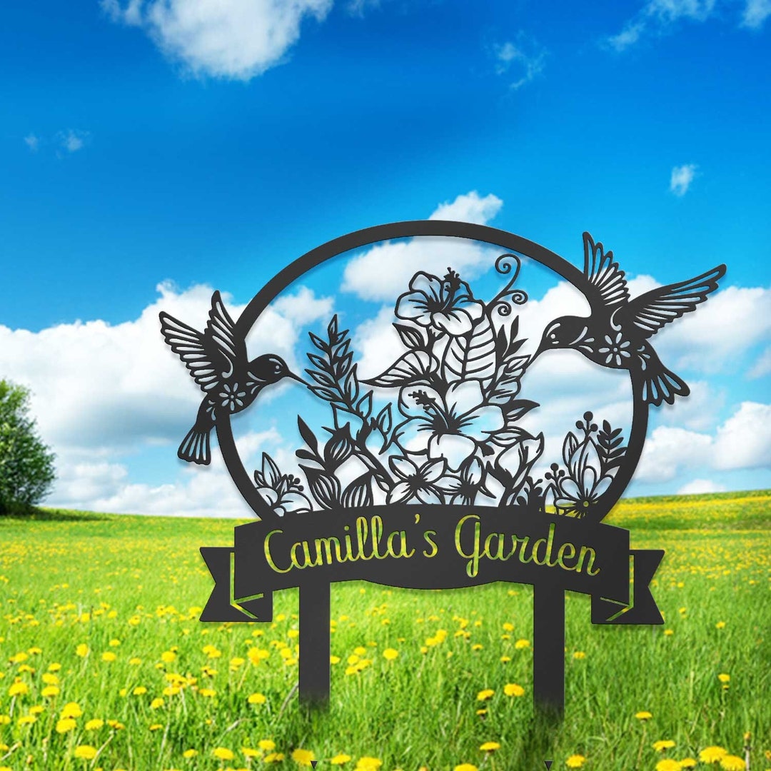 Custom Hummingbird Garden Sign With Stakes, Metal Hummingbird ...