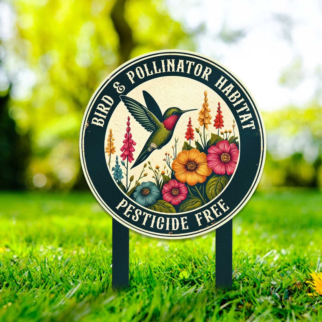 Colorful Hummingbird Sign, Pollinator Habitat, Vintage Hummingbird ...
