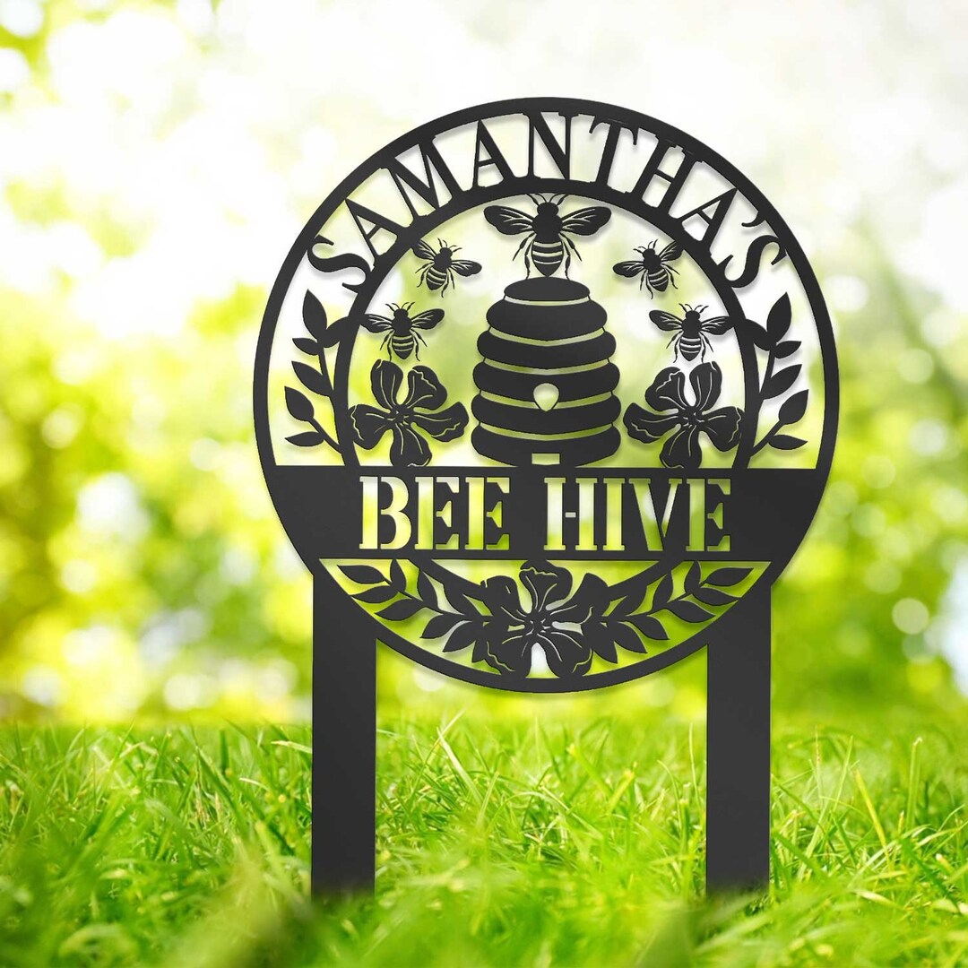 Custom Honey Bee Sign, Personalized Bee Hive Stake, Metal Bee Decor ...