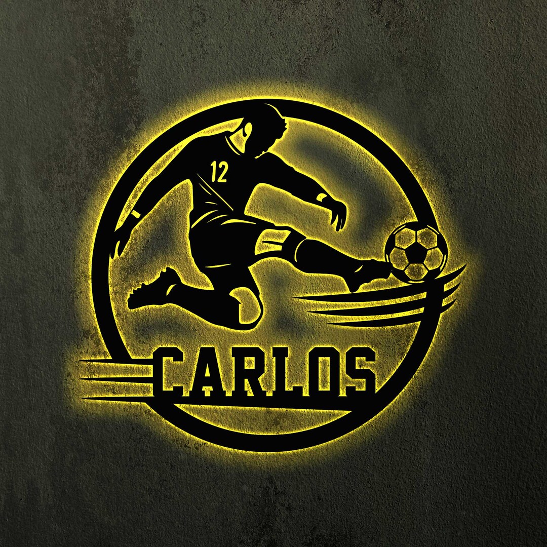 Custom Soccer Metal Wall Art With LED Light, Personalized Soccer Player ...