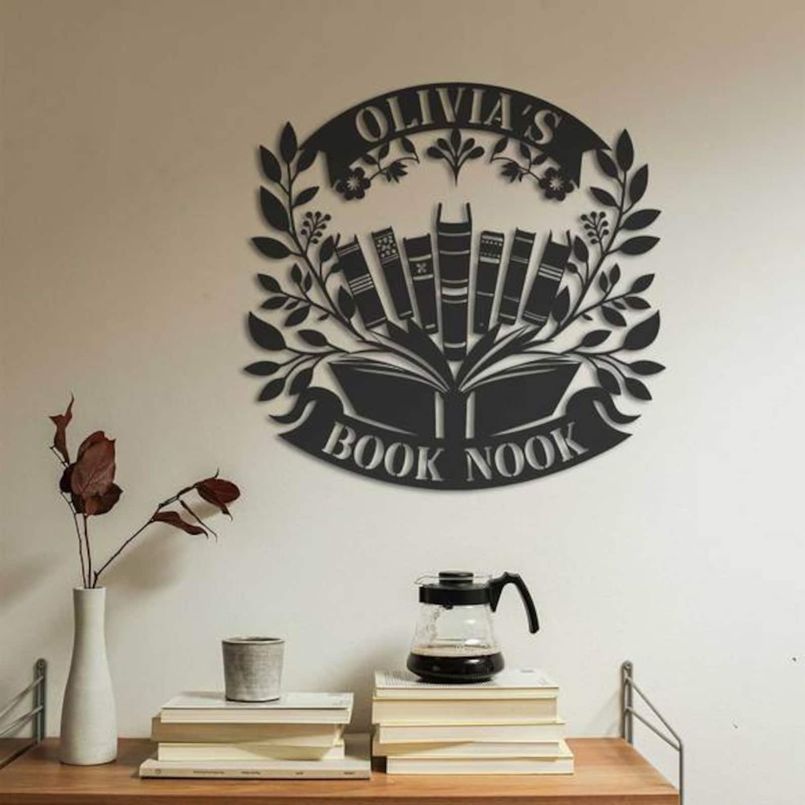 Personalized Book Nook Metal Sign, Custom Library Sign, Reading Room ...