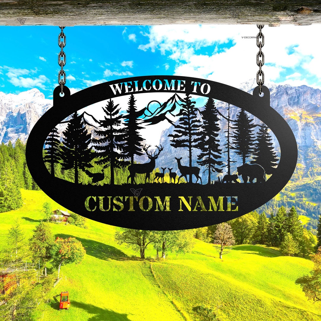 Personalized Metal Cabin Sign, Custom Deer Metal Sign, Custom Family ...