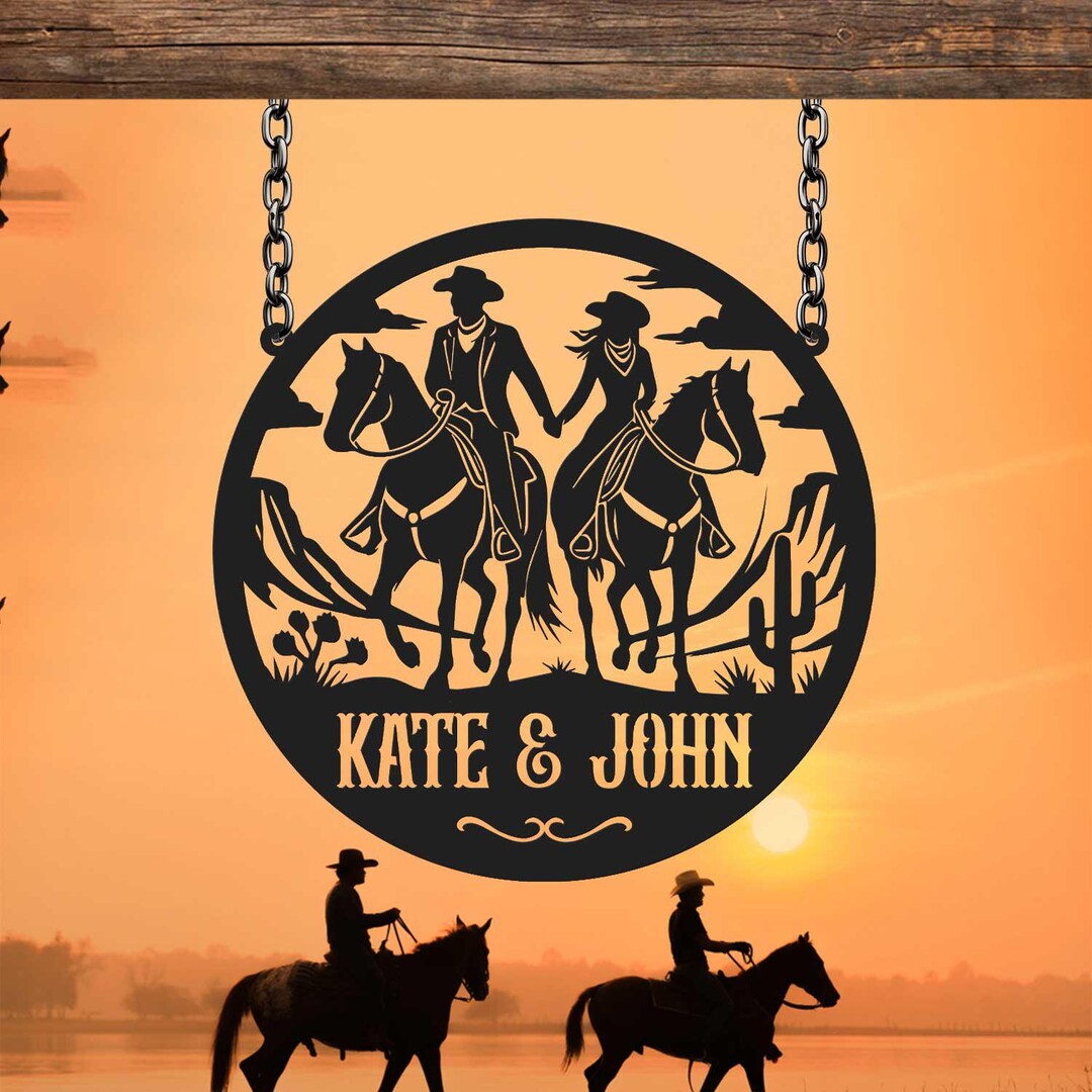 Cow Boy Cow Girl Metal Sign Custom, Cowboy and Cowgirl Metal Wall Art ...