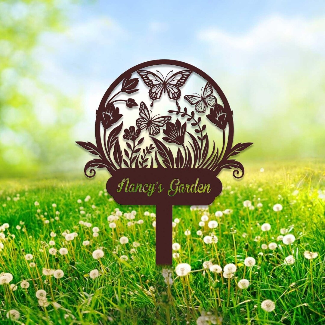 Custom Butterfly Metal Garden Stake, Butterfly Flower Garden Sign ...