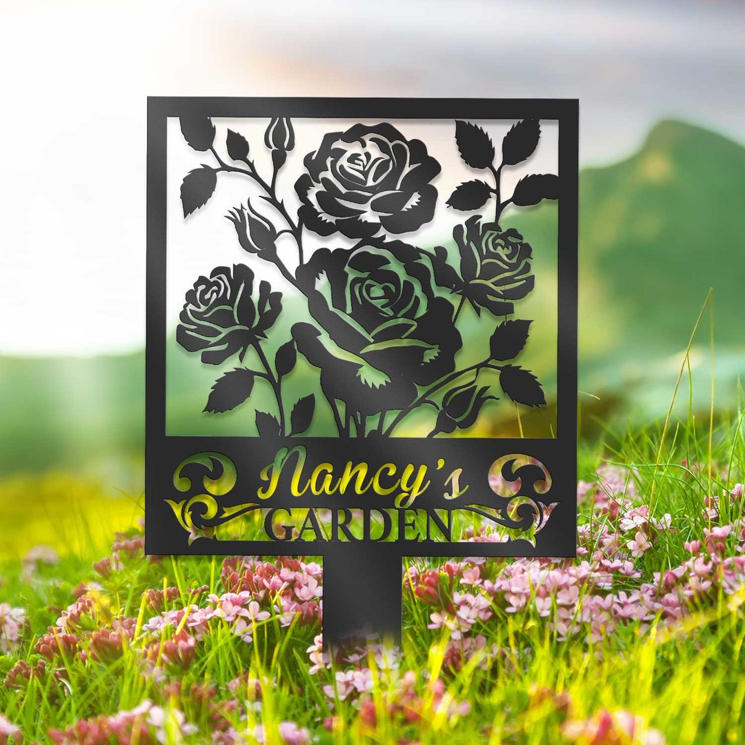 Personalized Rose Garden Sign, Custom Garden Marker, Garden Flower Sign ...